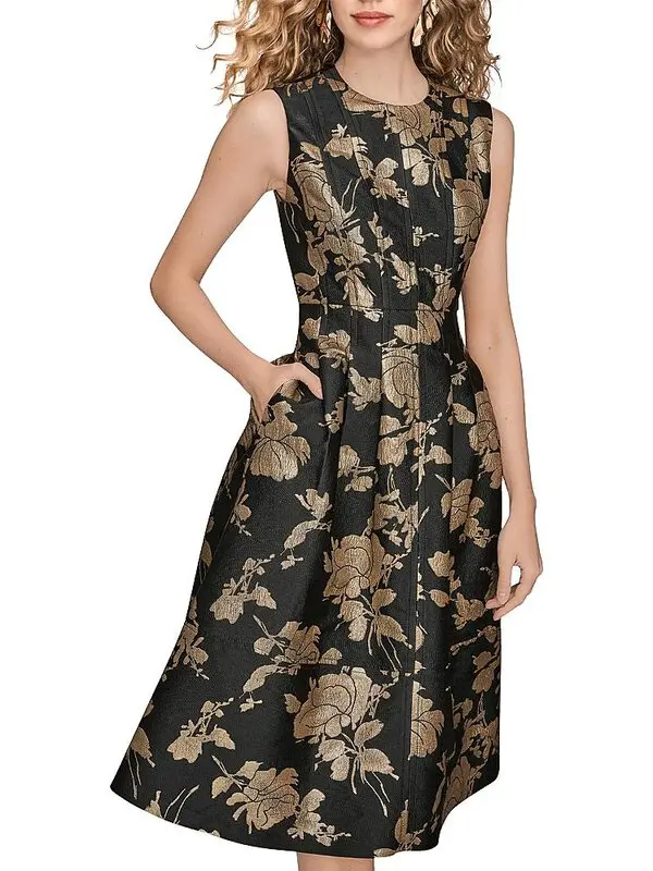 Donna Karan New York Metallic Jacquard Midi Dress - Blk/gold