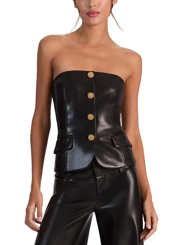 Alice + Olivia Madison Faux Leather Strapless Top - Black