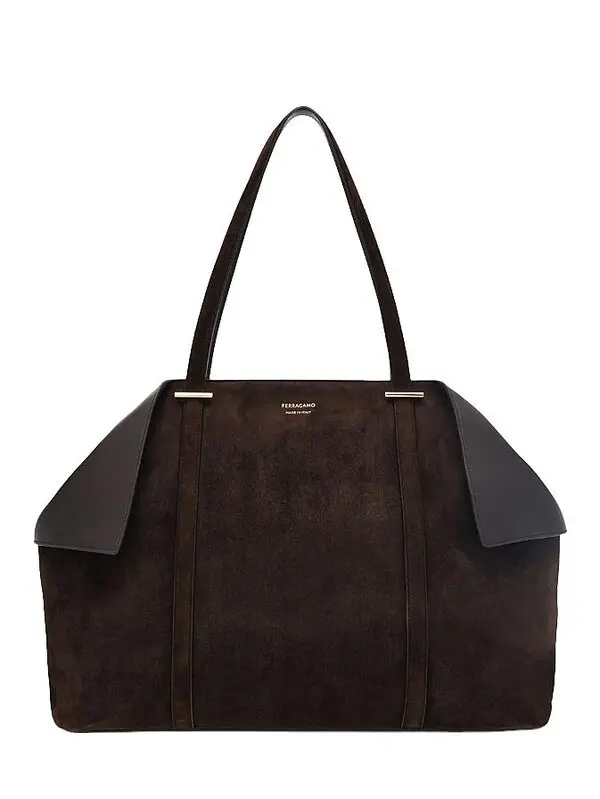 FERRAGAMO Large Suede Leather Tote - Testa Di Moro