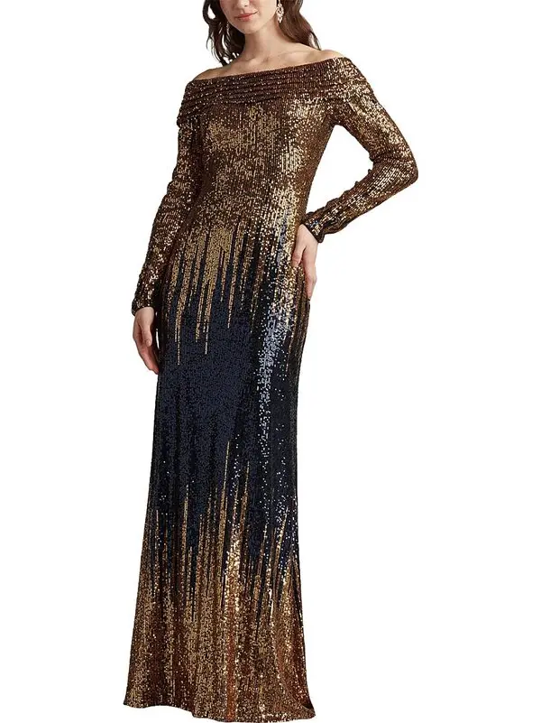 Tadashi Shoji Vionne Off-shoulder Sequin Gown - Gold