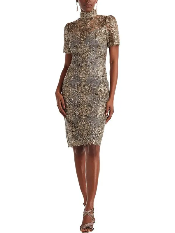 Tadashi Shoji Marise Sequin Embroidered Illusion Dress - Grey