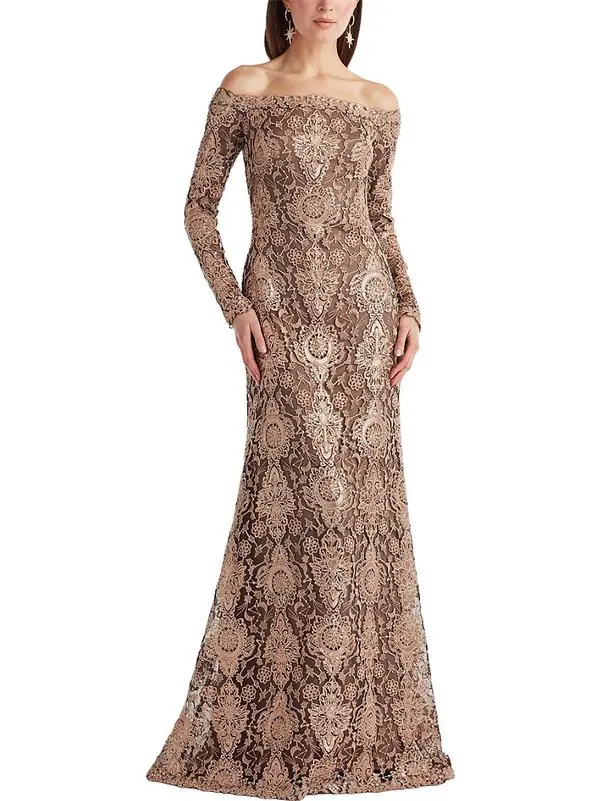 Tadashi Shoji Elisara Sequin Embroidered Gown - Brown