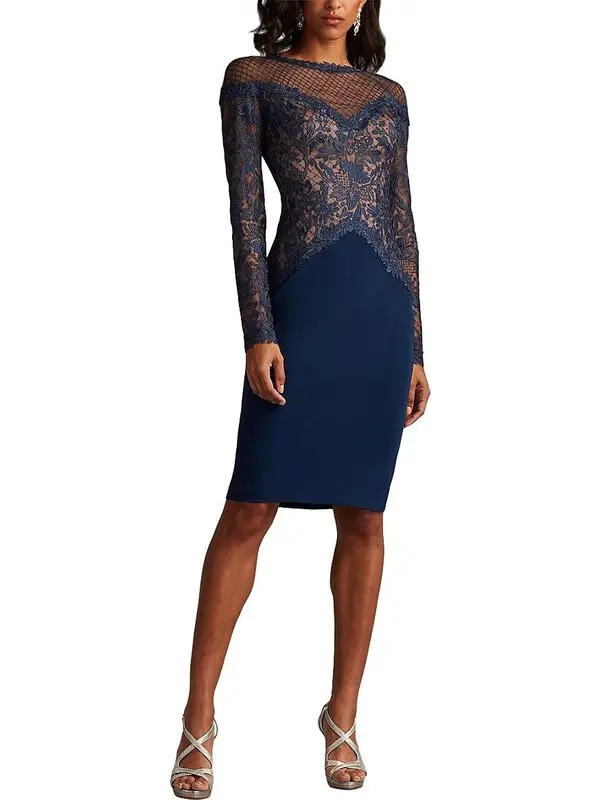 Tadashi Shoji Lisette Embroidered Illusion Dress - Navy