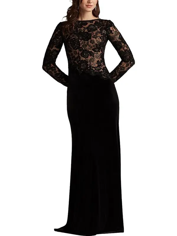 Tadashi Shoji Forena Embroidered Crepe Gown - Black