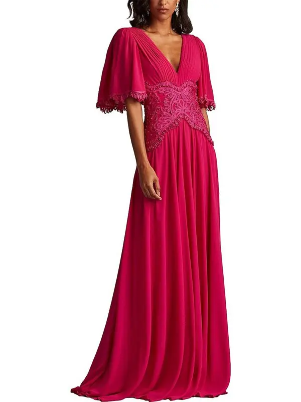 Tadashi Shoji Indira Embroidered Chiffon Gown - Red