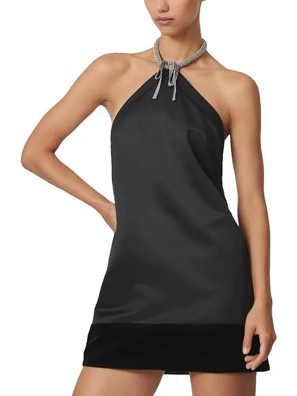 REISS Sina Embellished Necklace Mini Dress - Black