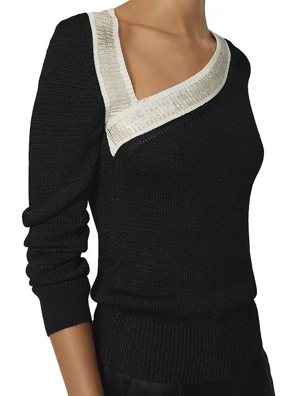 REISS Aubrey Asymmetric Beaded Sweater - Black/white