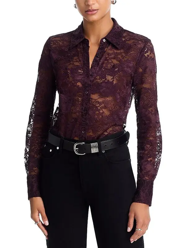 L'Agence Maia Lace Button Down Blouse - Dark Malbec