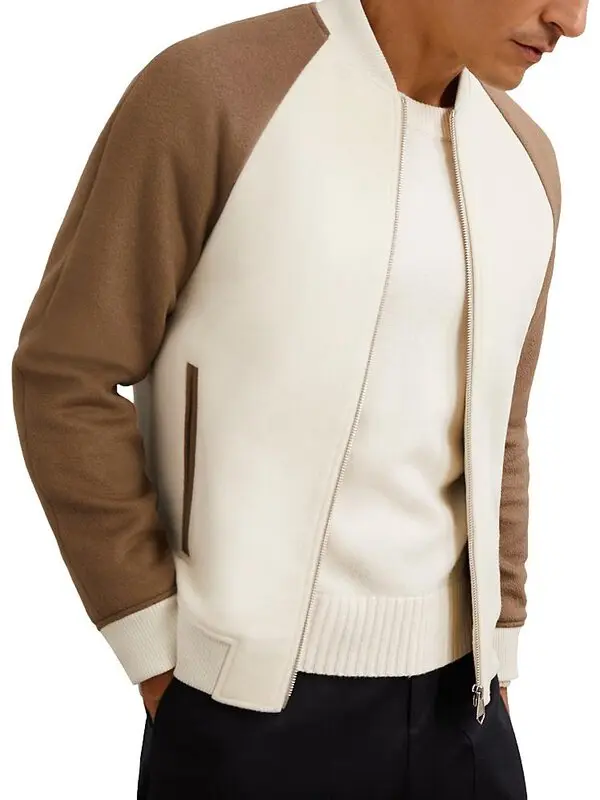 REISS Color Block Jacket - Off White/tan