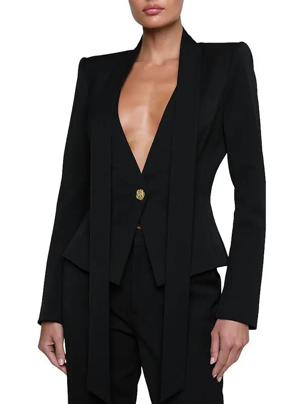 L'Agence Romy Tie Neck Blazer - Black