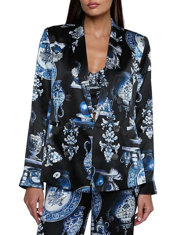 L'Agence Colin Silk Double Breasted Blazer - Black/blue Porcelain
