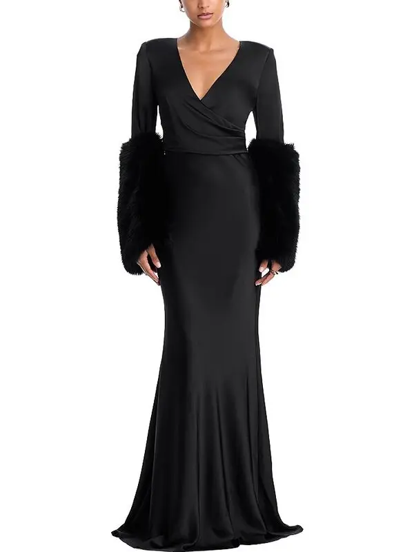 L'Agence Manon Gown With Faux Fur - Black
