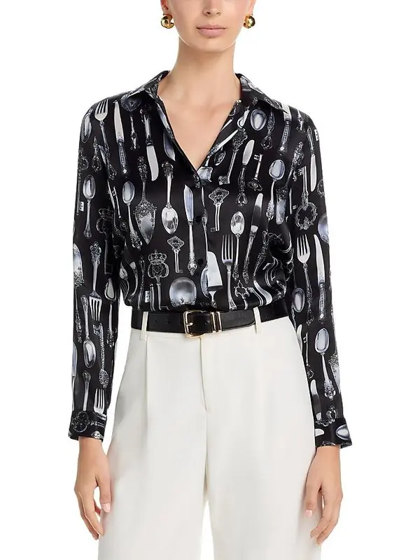 L'Agence Tyler Silk Printed Blouse - Black Multi