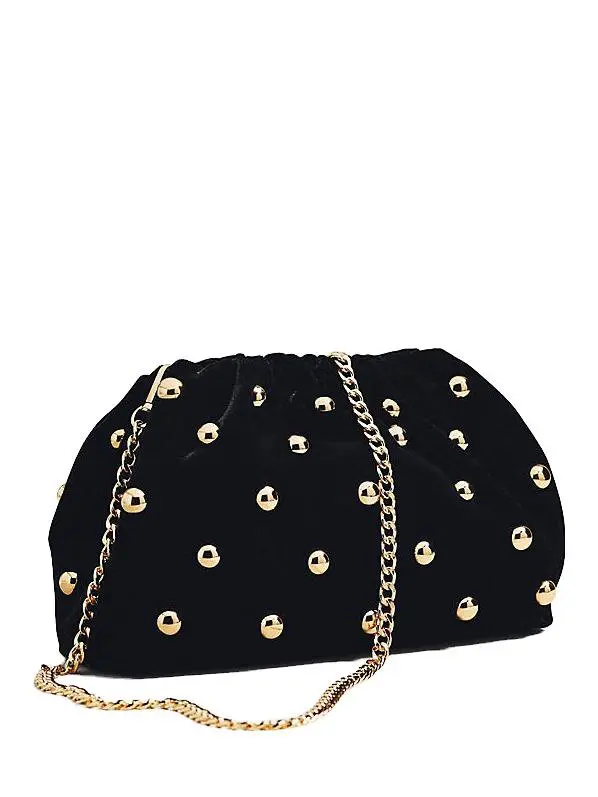 Maeve Velvet Studded Clutch - Black