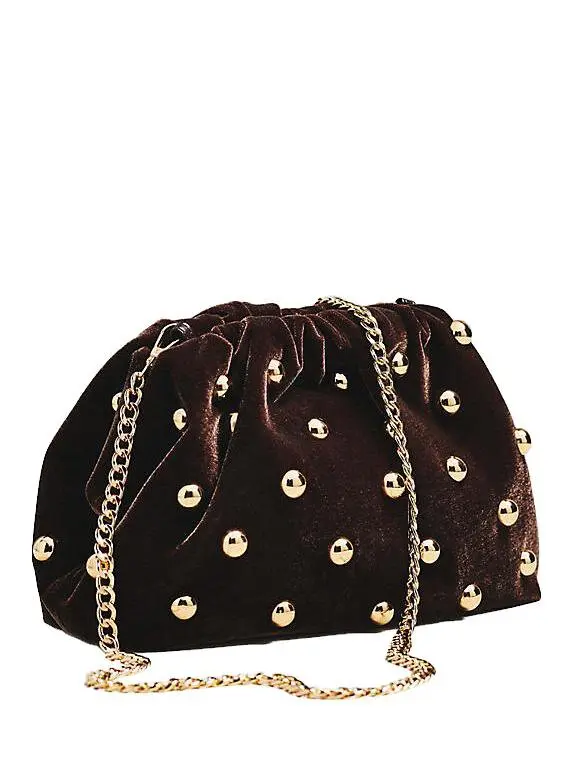 Maeve Velvet Studded Clutch - Chocolate