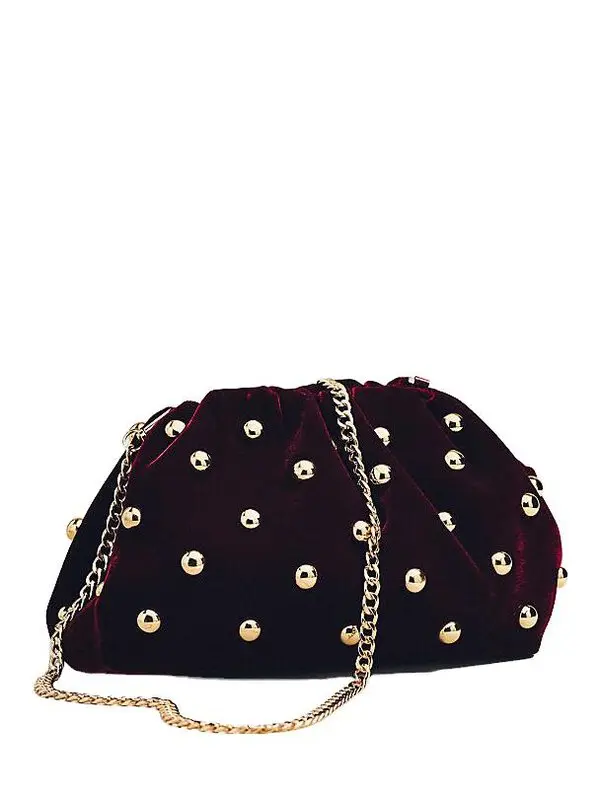 Maeve Velvet Studded Clutch - Wine