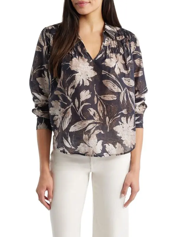 Tommy Bahama Bloom Beauty Split Neck Top - Black