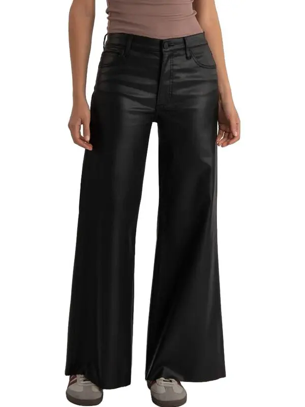 Kut From The Kloth Ryan Fab Ab Coated High-waist Wide-leg Jeans - Black