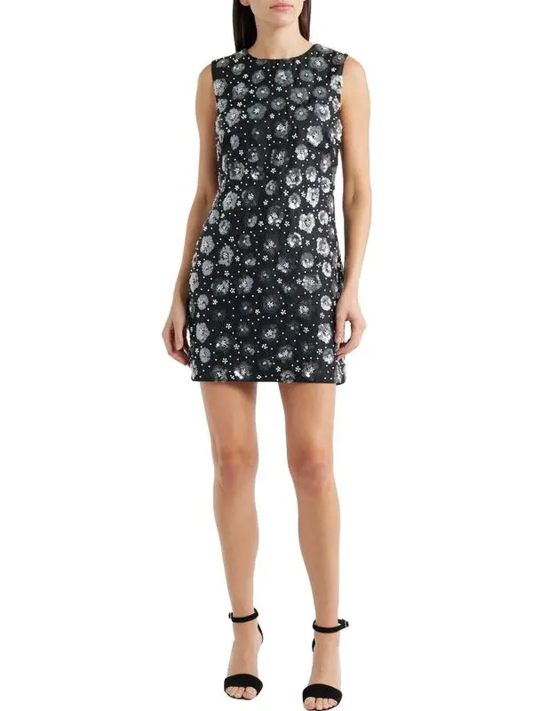 Sam Edelman Ivette Sequin Flower Mini Dress - Black Multi
