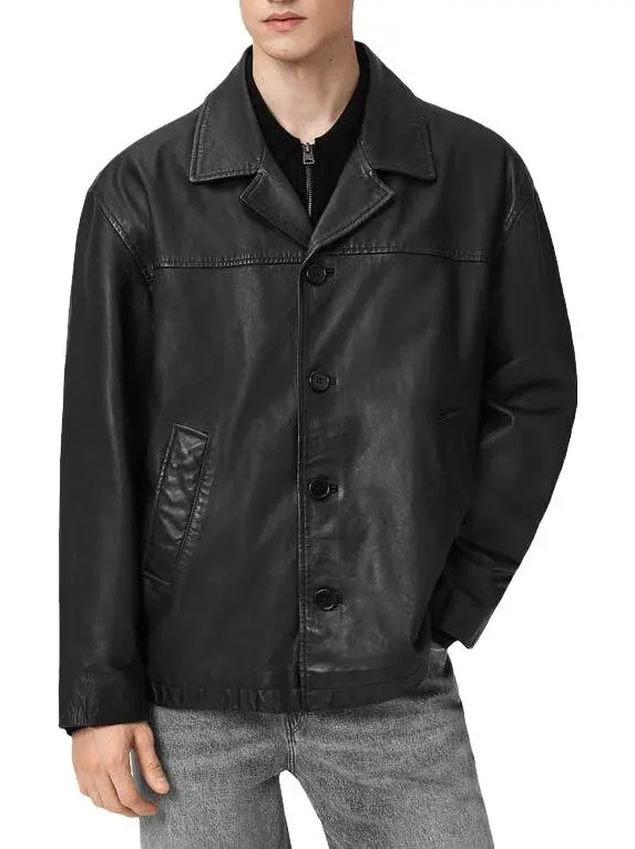 ALLSAINTS Bradwell Boxy Leather Coat - Black