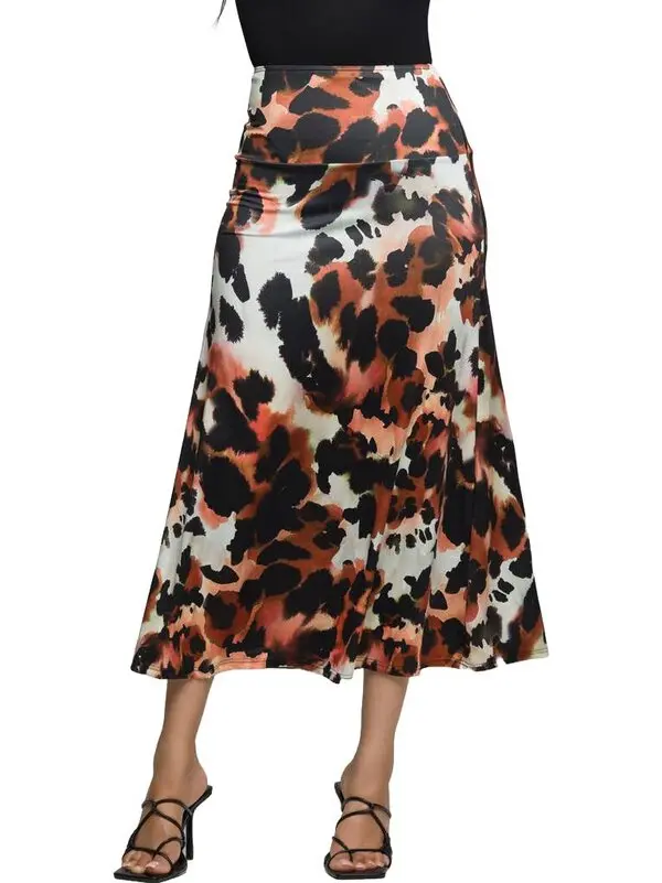 24SEVEN COMFORT APPAREL Animal Print Elastic Waist Maxi Skirt - Brown Multi