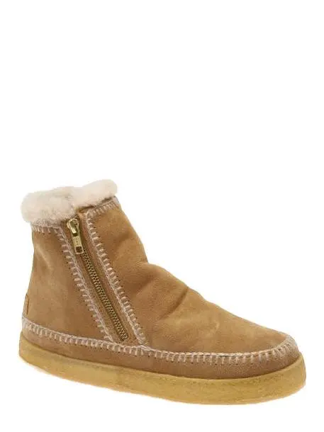 LAIDBACK LONDON Setsu Genuine Shearling Lined Ankle Boots - Saffron Suede/wheat
