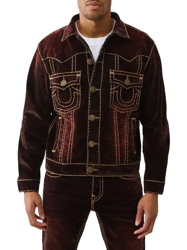True Religion Super-t Oversize Denim Jacket - Brown Velvet Wash
