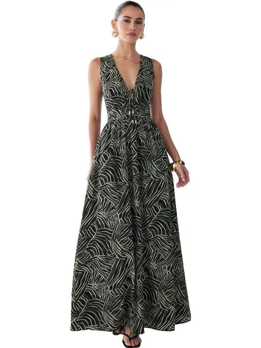 BWLDR Amber Maxi Dress - Black Abstract