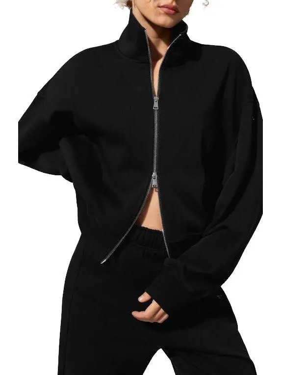 Lilysilk Silkerry Oversized Heirloom '89 Zip Stand Collar Jacket - Black