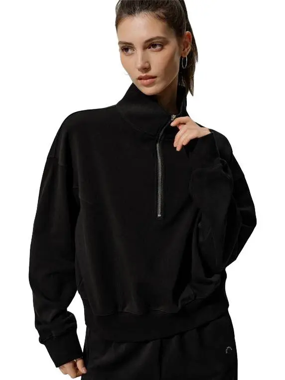 Lilysilk Silkerry Oversized Heirloom '89 Half-zip Pullover - Black