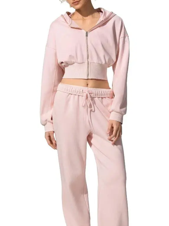 Lilysilk Silkerry Cropped Fit Seamflow Zip-up Sweatshirt - Blush-pink