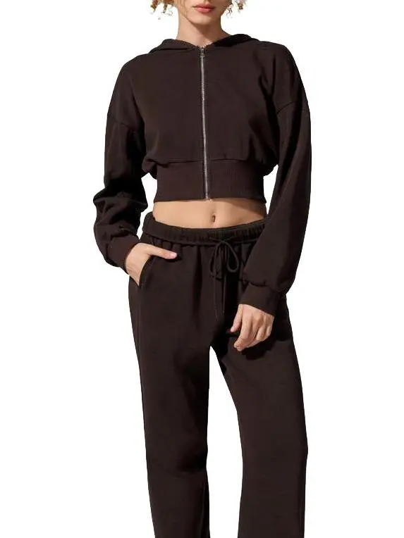 Lilysilk Silkerry Cropped Fit Seamflow Zip-up Sweatshirt - Espresso