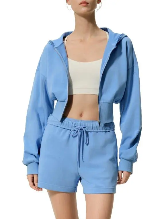Lilysilk Silkerry Cropped Fit Seamflow Zip-up Sweatshirt - Lagoon Blue