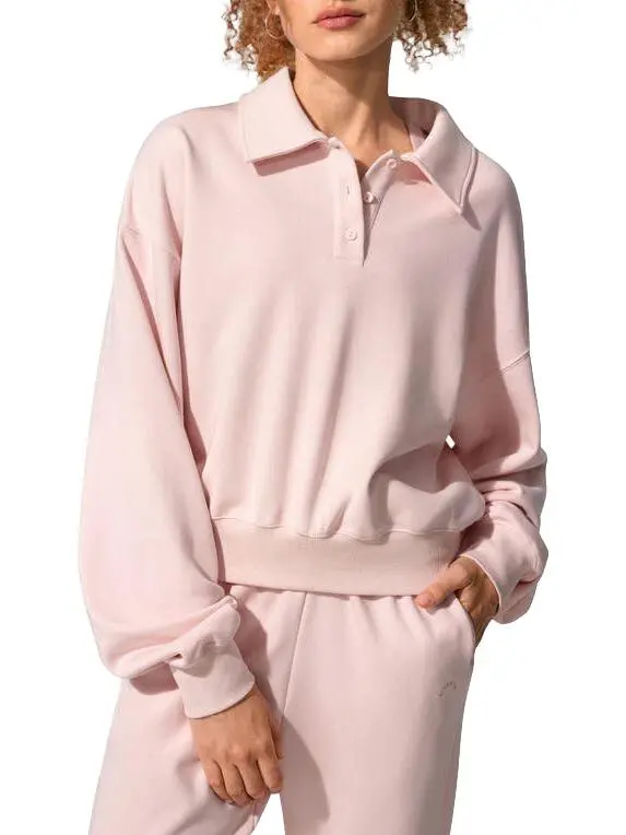 Lilysilk Silkerry Oversized Heirloom '89 Polo Collar Sweatshirt - Blush-pink