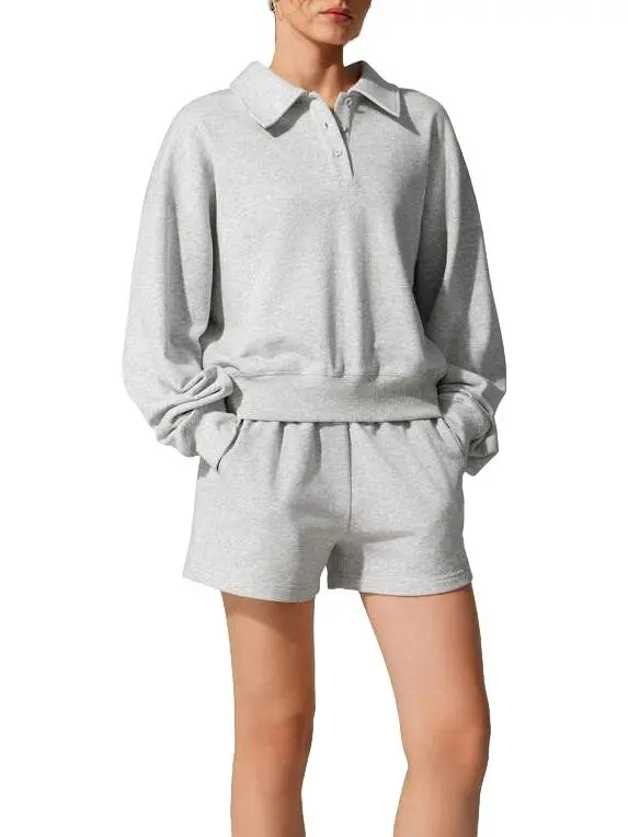 Lilysilk Silkerry Oversized Heirloom '89 Polo Collar Sweatshirt - Heather-grey