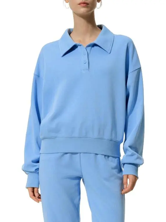 Lilysilk Silkerry Oversized Heirloom '89 Polo Collar Sweatshirt - Lagoon Blue