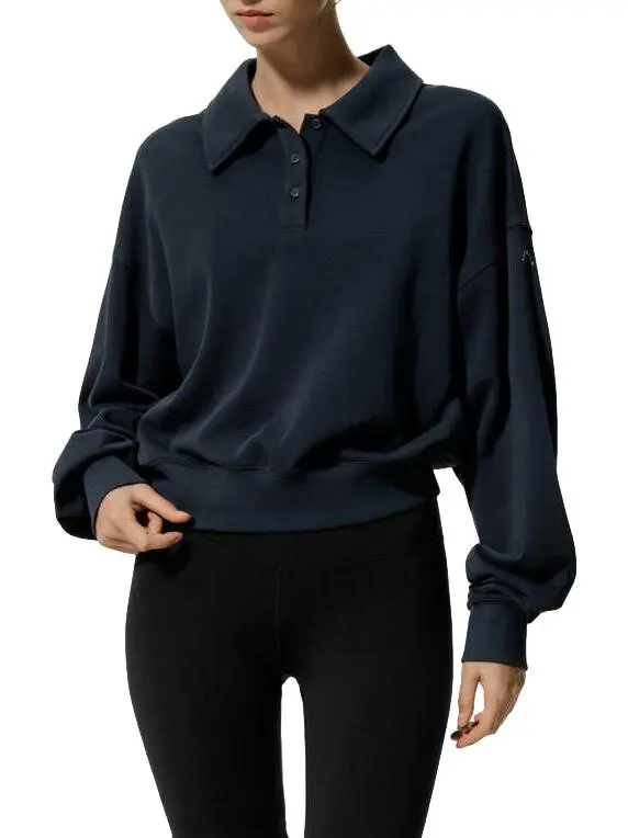 Lilysilk Silkerry Oversized Heirloom '89 Polo Collar Sweatshirt - Navy