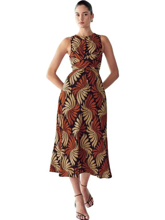 WILLA Revival Midi Dress - Golden Leaf