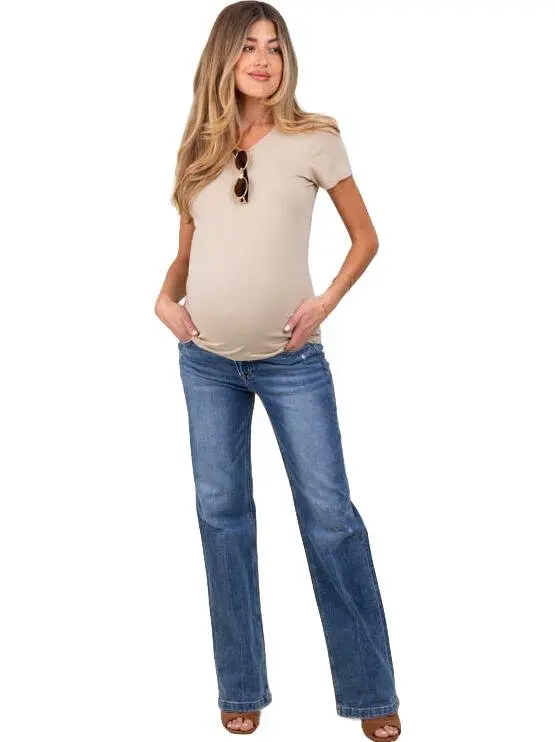 PINKBLUSH Lightly Distressed Maternity Straight Leg Jeans - Blue