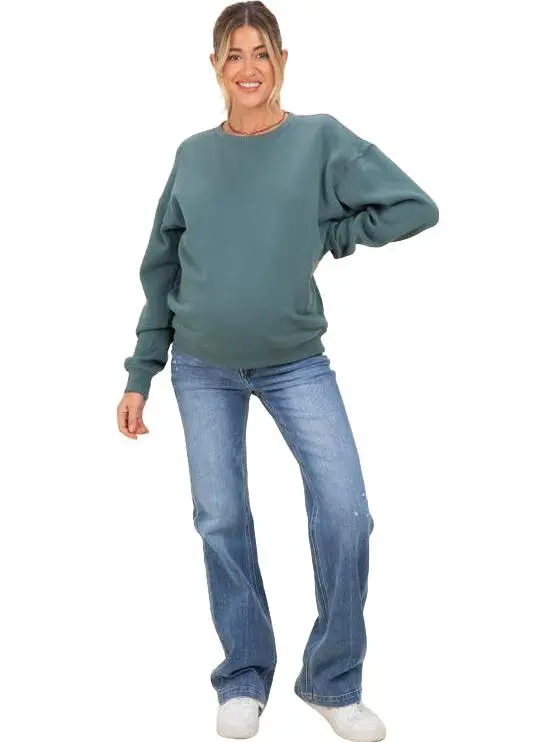 PINKBLUSH Lightly Distressed Maternity Straight Leg Jeans - Navy Blue