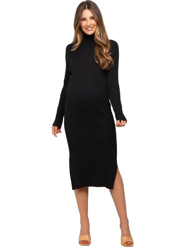 PINKBLUSH Long Sleeve Turtleneck Sweater Dress - Black