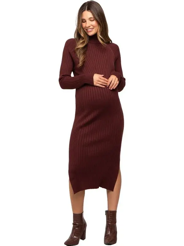 PINKBLUSH Long Sleeve Turtleneck Sweater Dress - Brown