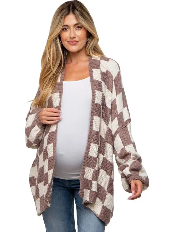 PINKBLUSH Checkered Oversized Cardigan - Taupe