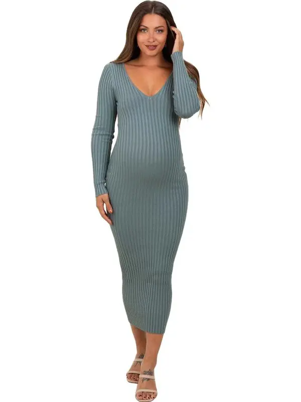 PINKBLUSH V-neck Long Sleeve Fitted Maxi Dress - Jade
