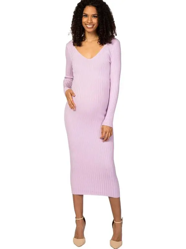 PINKBLUSH V-neck Long Sleeve Fitted Maxi Dress - Lavender