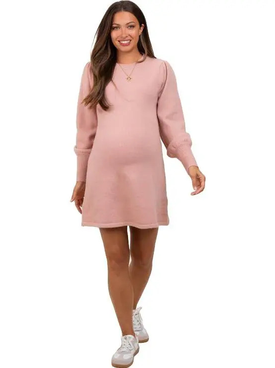 PINKBLUSH Knit Bubble Sleeve Mini Dress - Pink