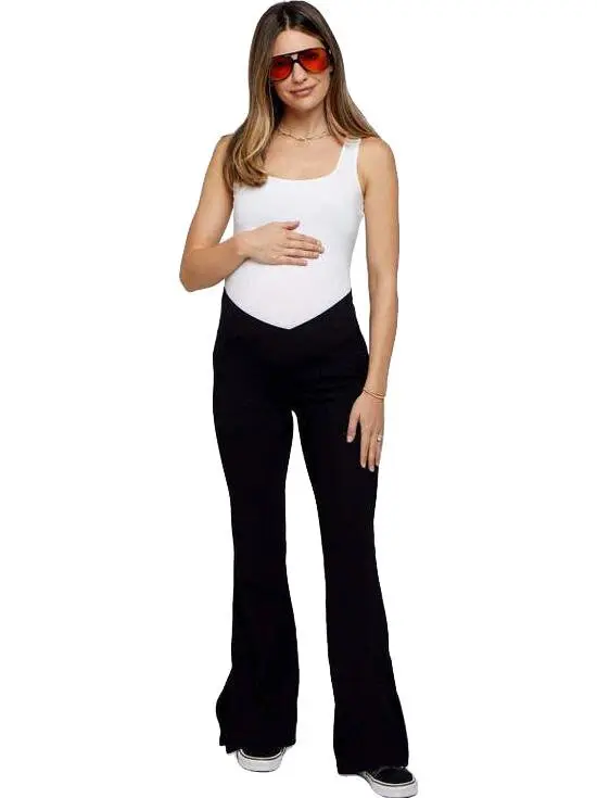 PINKBLUSH V-waist Ribbed Bootcut Maternity Leggings - Black