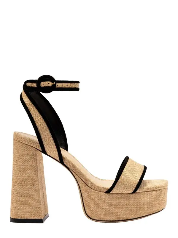 Larroude Dolly Sandal - Beige Raffia And Black