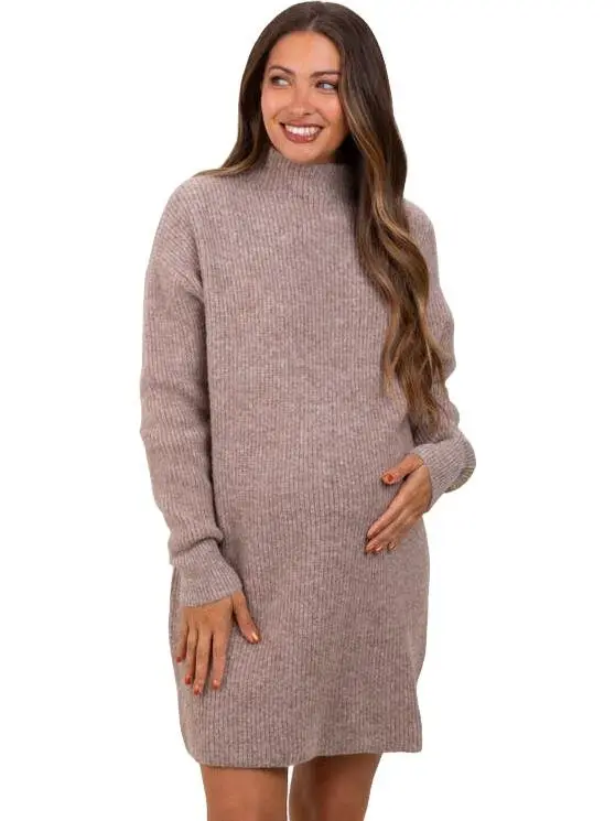 PINKBLUSH Mock Neck Mini Sweater Dress - Mocha