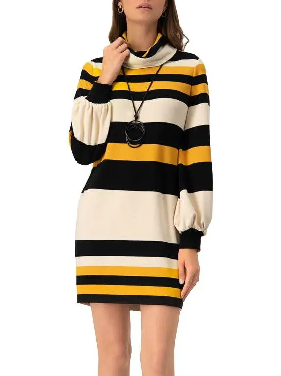 IVONNE Long Sleeve Color Block Shift Dress - Striped